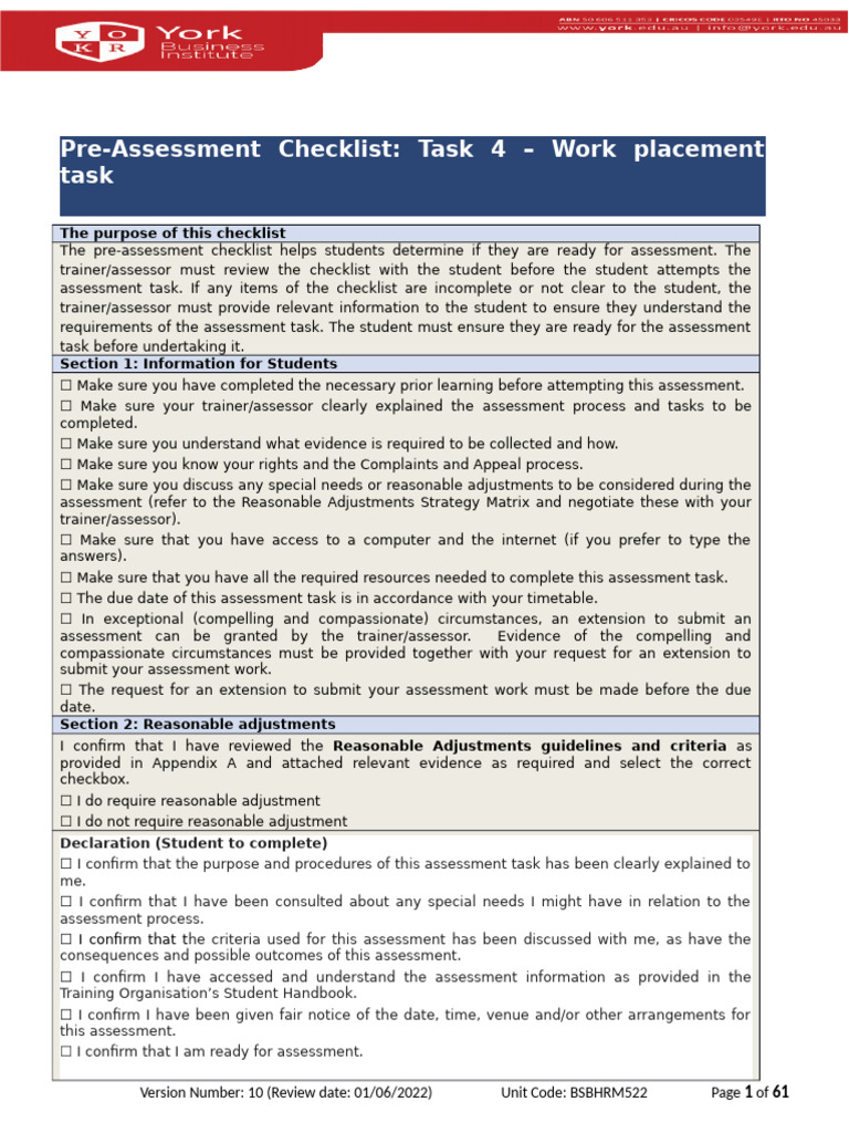 Kate Task4 BSBHRM522 Assessments Pack 2 | PDF | Employment | Risk