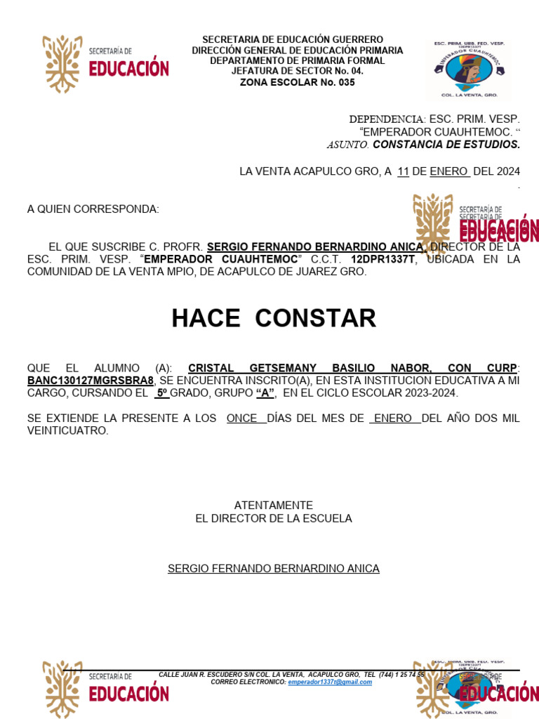 CONSTANCIA Primaria | PDF