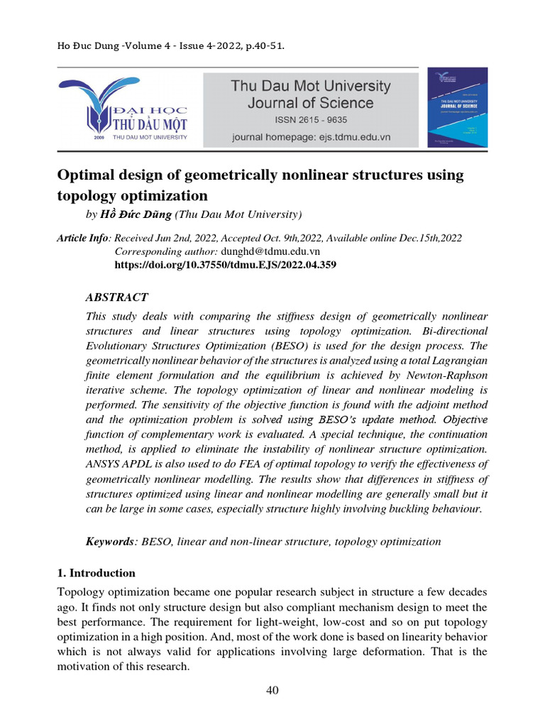 Optimal Design Of Geometrically Nonlinear Structures Using Topology Optimization Pdf Finite