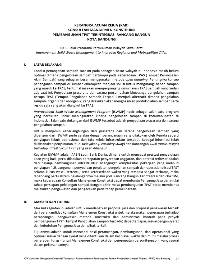 KAK Konsultan MK Kota Bandung Final | PDF