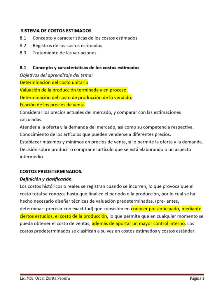 Sistema de Costos Estimados | PDF | Valoración (Finanzas) | Costo