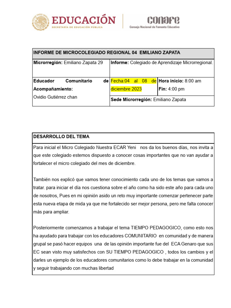 Informe Micro Regional Diciembre 2023 | PDF