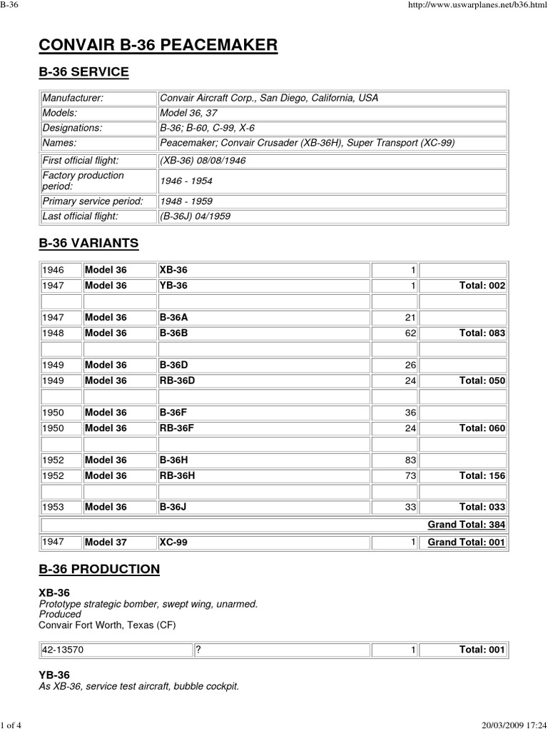 Convair B-36 Peacemaker | PDF