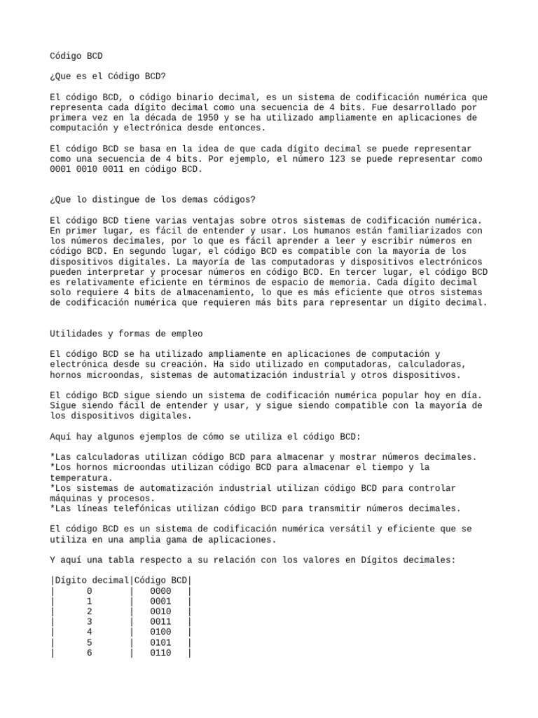 Código BCD | PDF | Decimal codificado en binario | Poco
