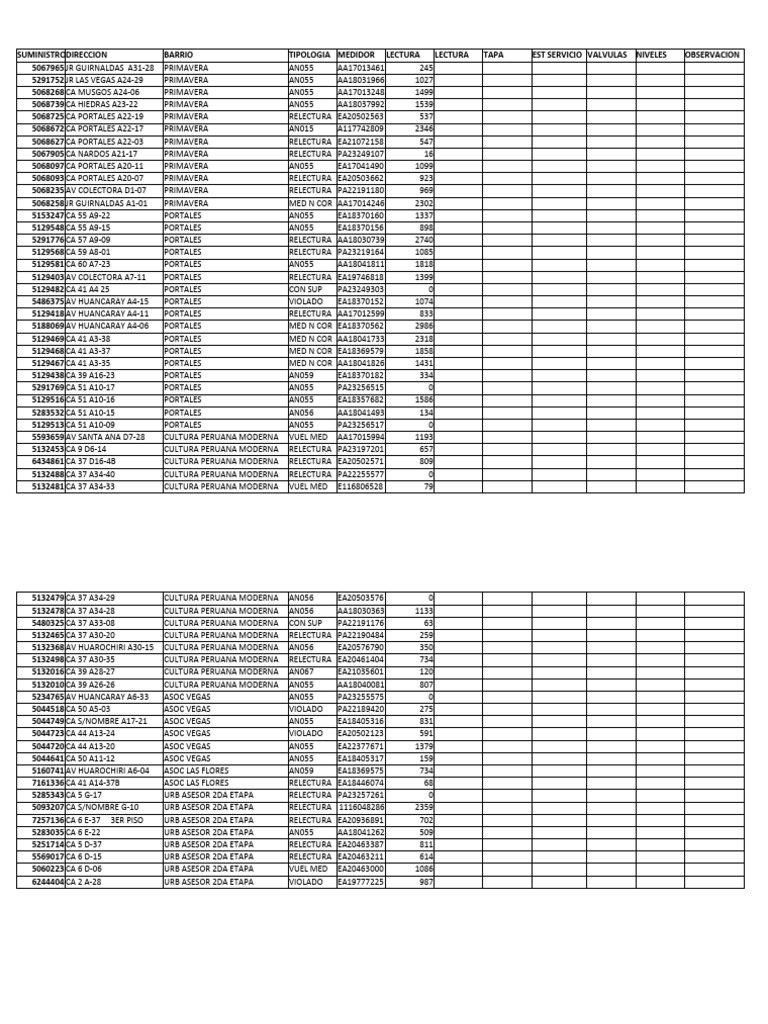 Lecturas y Observaciones de Medidores | PDF