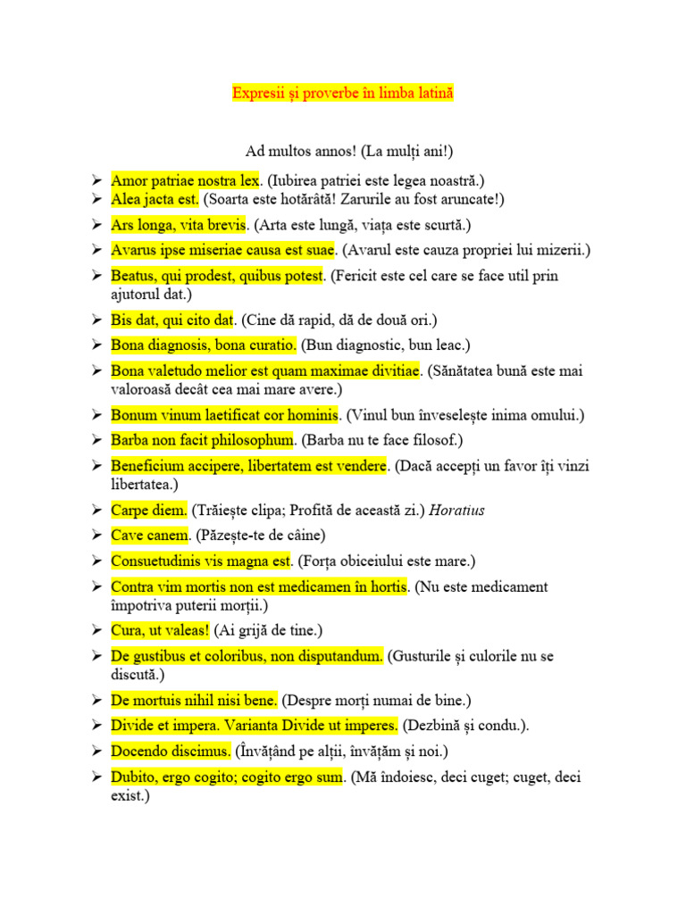 Expresii Și Proverbe În Limba Latină | PDF