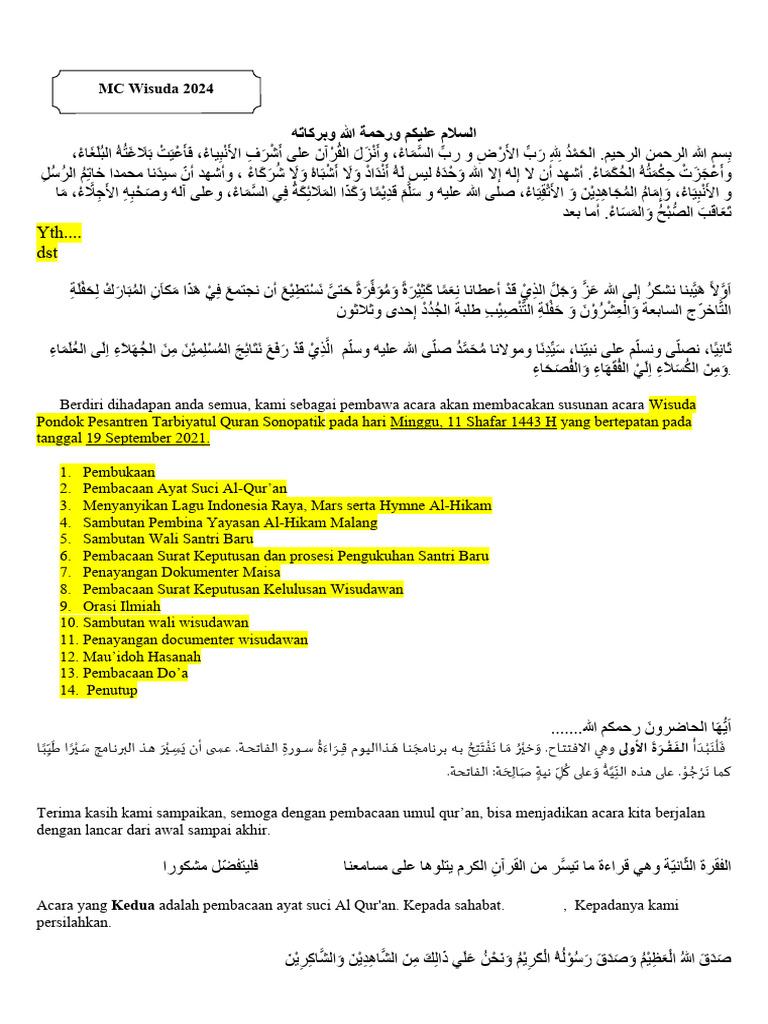 Teks Mc Wisuda PPTQA | PDF