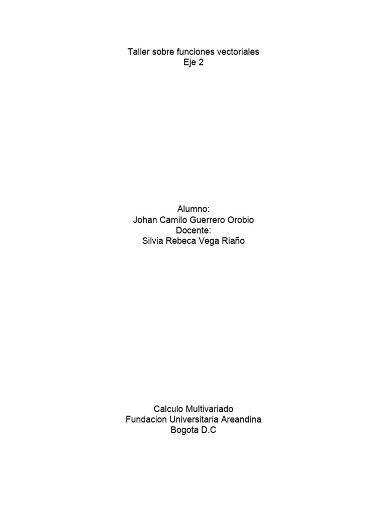 Taller de Funciones Vectoriales | PDF