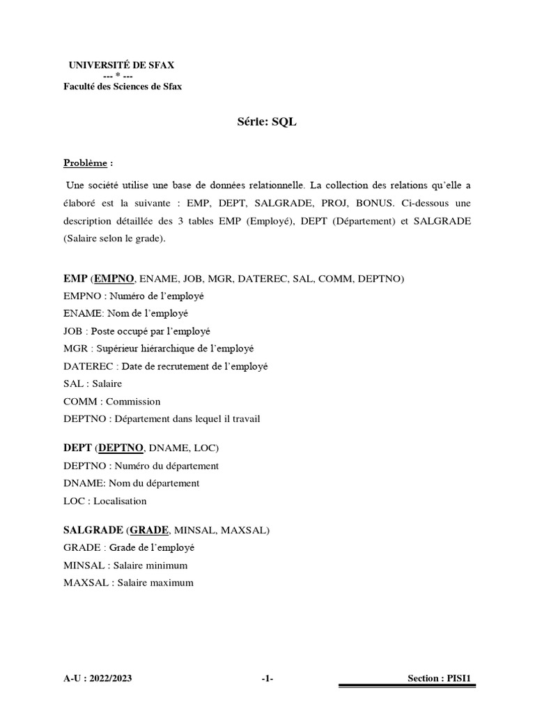 Questions sur la base de données SQL | PDF