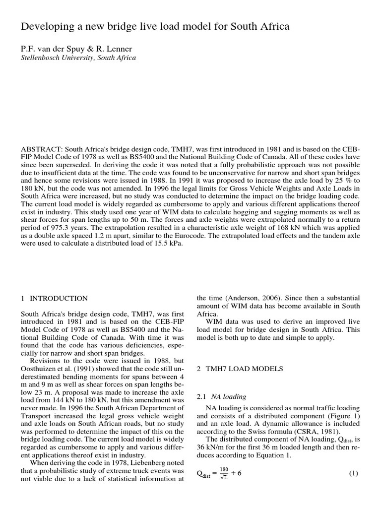 Developing A New Bridge Live Load Model For South Africa | PDF | Bridge ...