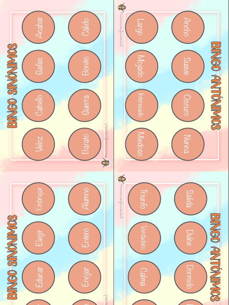 Bingo Sinonimos Antonimos | PDF