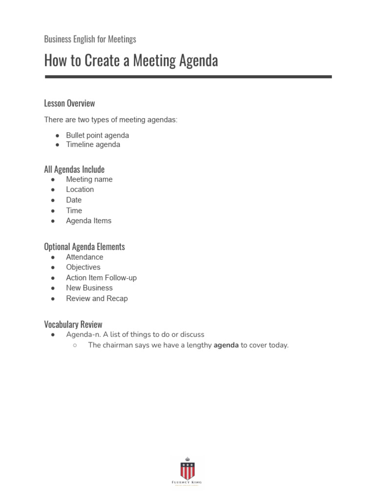 Handout How To Create An Agenda | PDF
