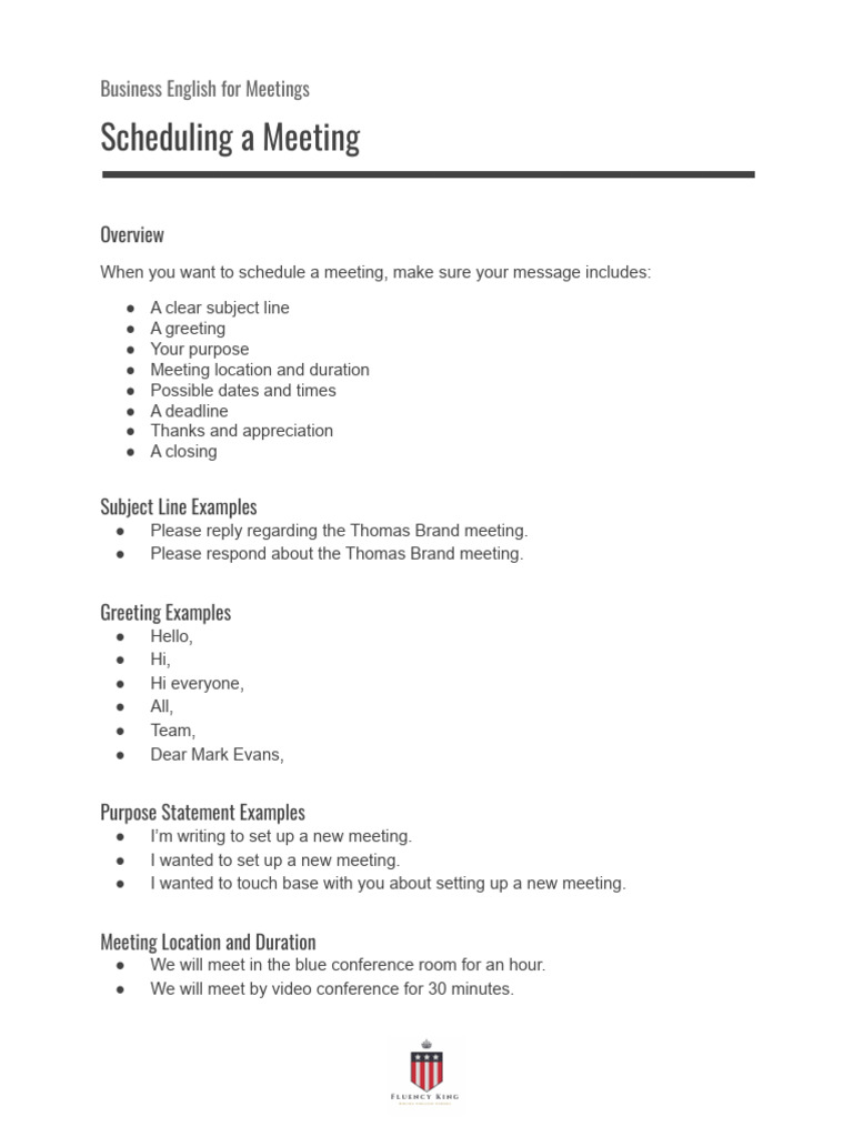 Scheduling A Meeting Handout | PDF