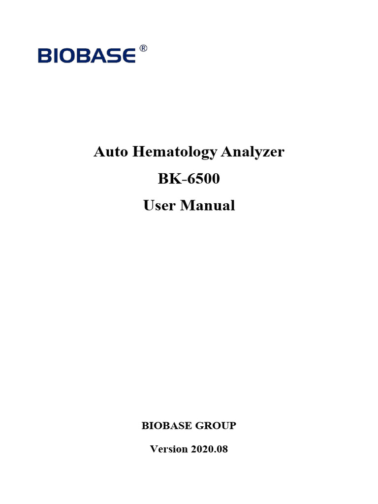 BIOBASE Auto Hematology Analyzer BK-6500 User Manual | PDF