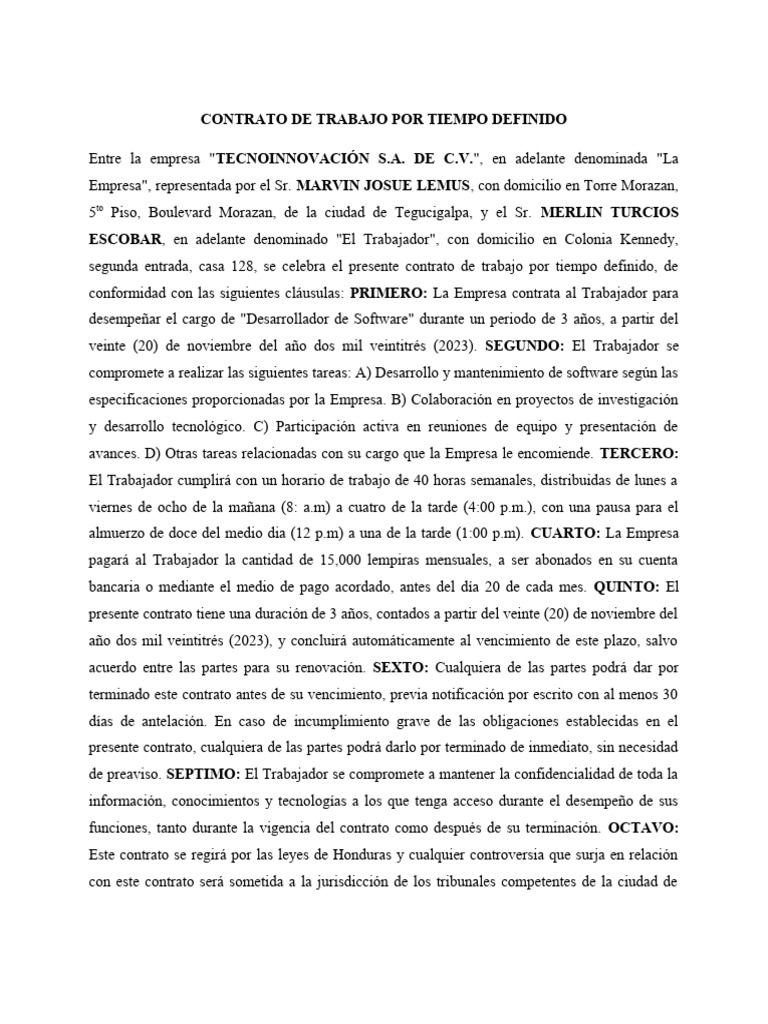 Contrato de Trabajo Por Tiempo Definido | PDF | Direito