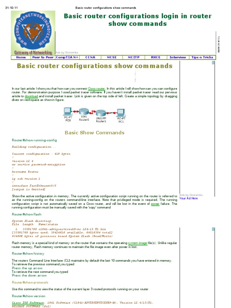 Basic Router Configurations Show Commands | PDF | Router (Computing ...