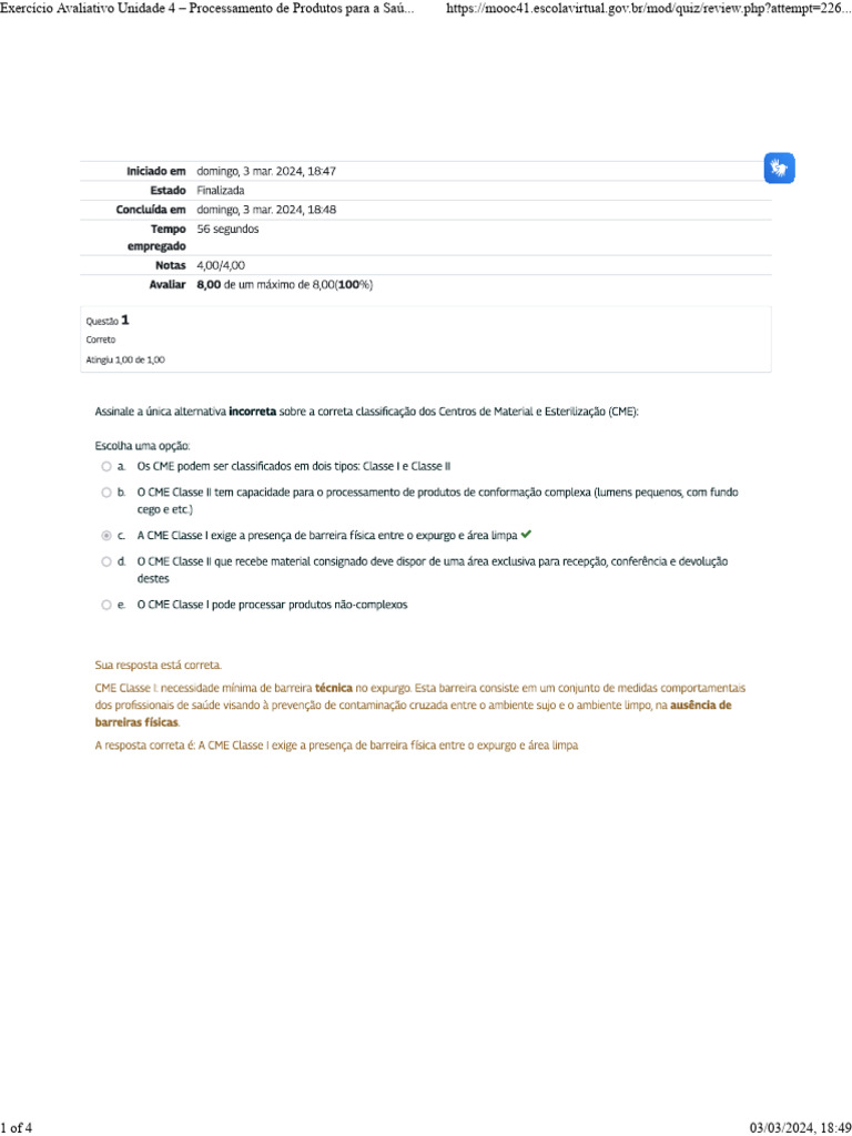 Exercício Avaliativo Unidade 4 - Processamento de Produtos para A Saúde Revisão Da Tentativa | PDF