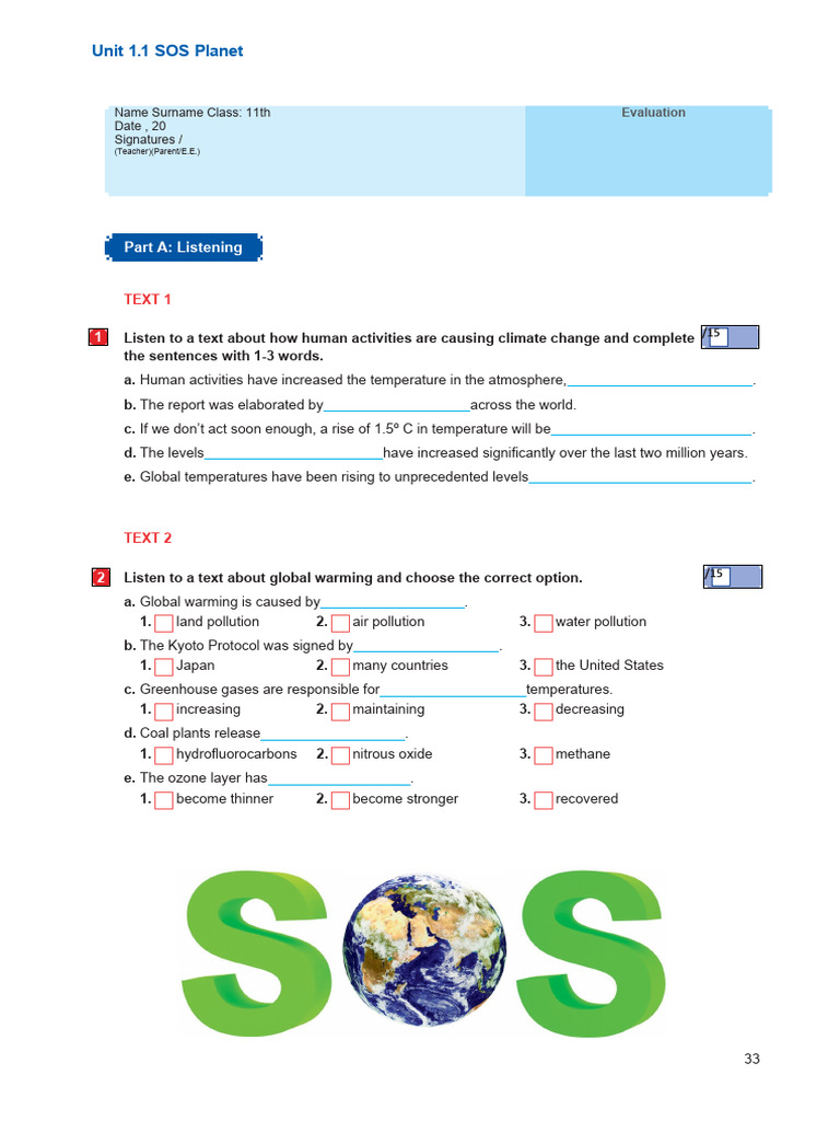 Enga11 10 Minute Test Listening and Reading1 1 | PDF | Climate Change ...