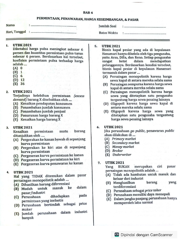 Soal Permintaan Dan Penawaran | PDF
