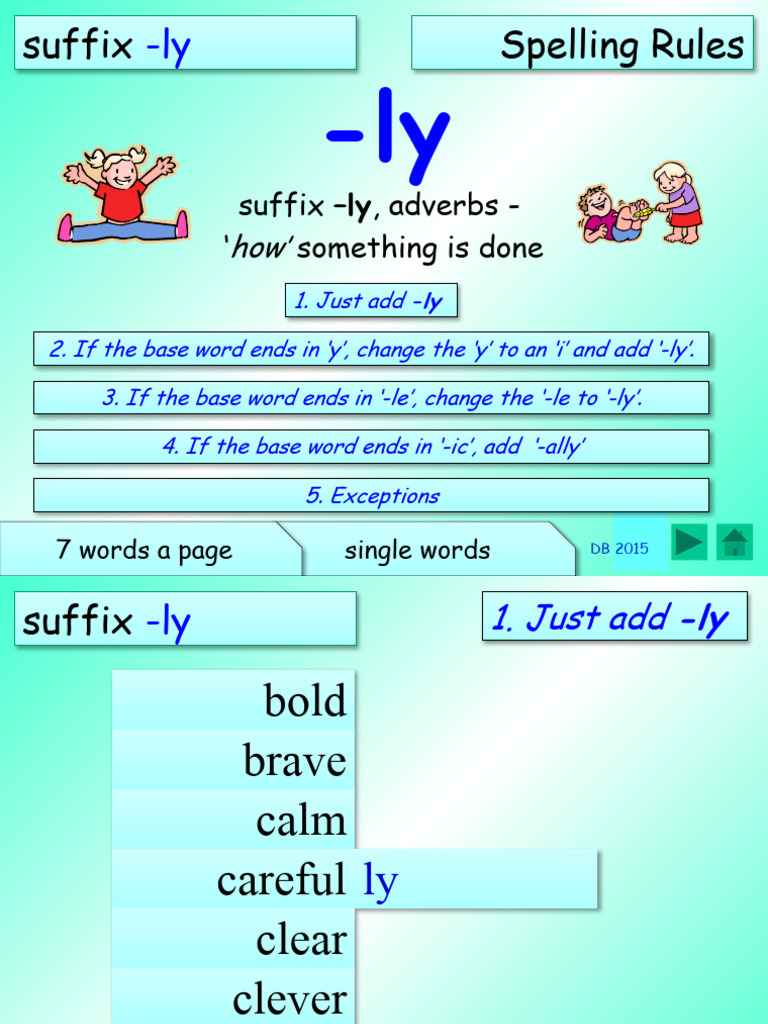 Suffix - Ly, Adverbs - Something Is Done: Single Words 7 Words A Page | PDF