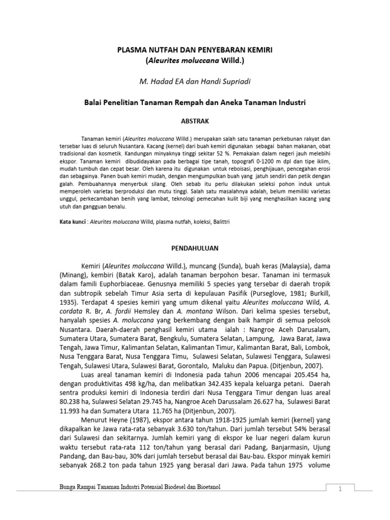 Plasma Nutfah Dan Penyebaran Kemiri | PDF