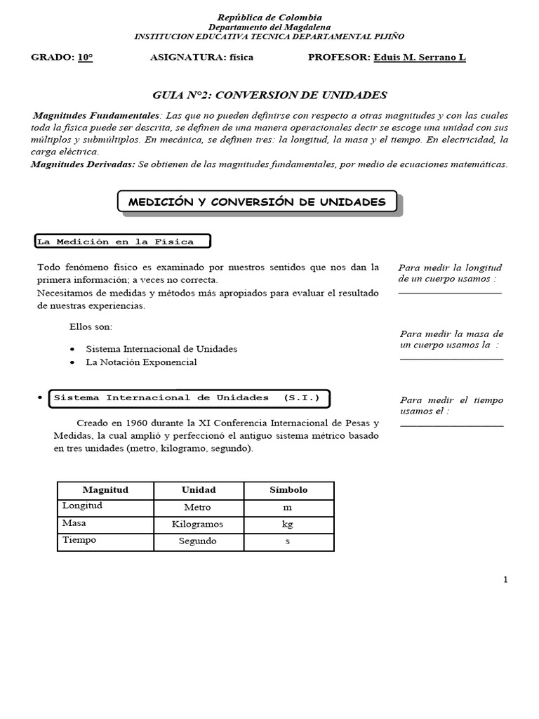 Guia N°2 Conversion de Unidades | Descargar gratis PDF | Sistema Internacional de Unidades ...