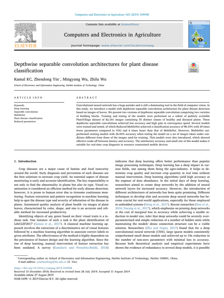 Depthwise Separable Convolution Architectures For Plant Disease | PDF ...