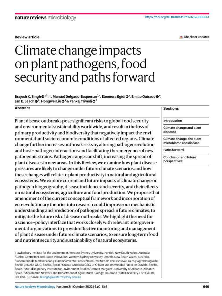 Climate Change Impacts On Plant Pathogens Food Security And Paths