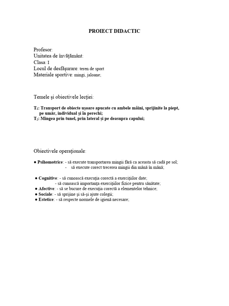 Proiect Didactic Cls. I | PDF