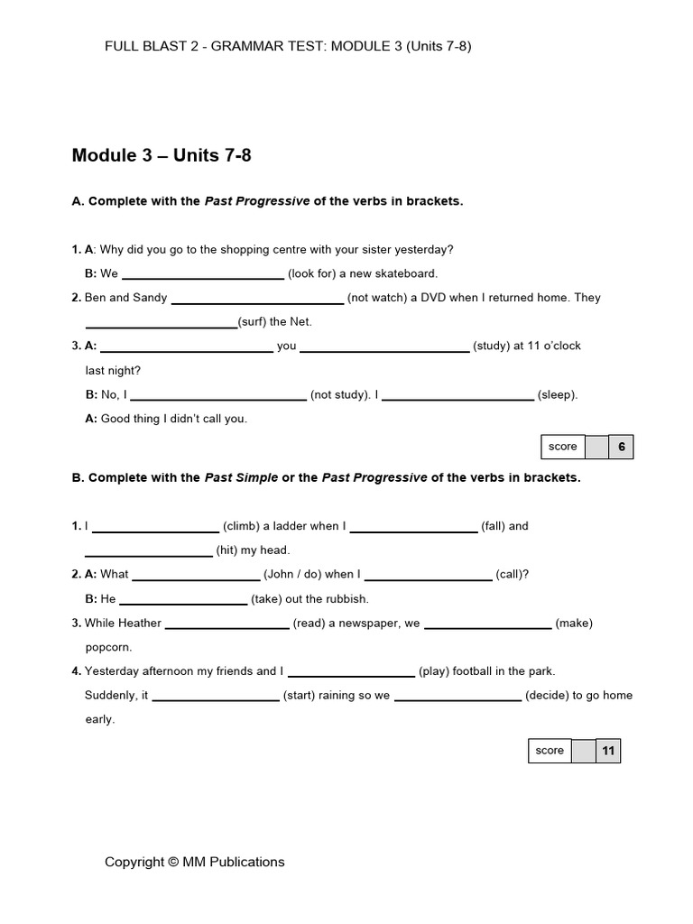 Full Blast 2 - Grammar Tests - Mod 3 | PDF | Linguistics | Grammar