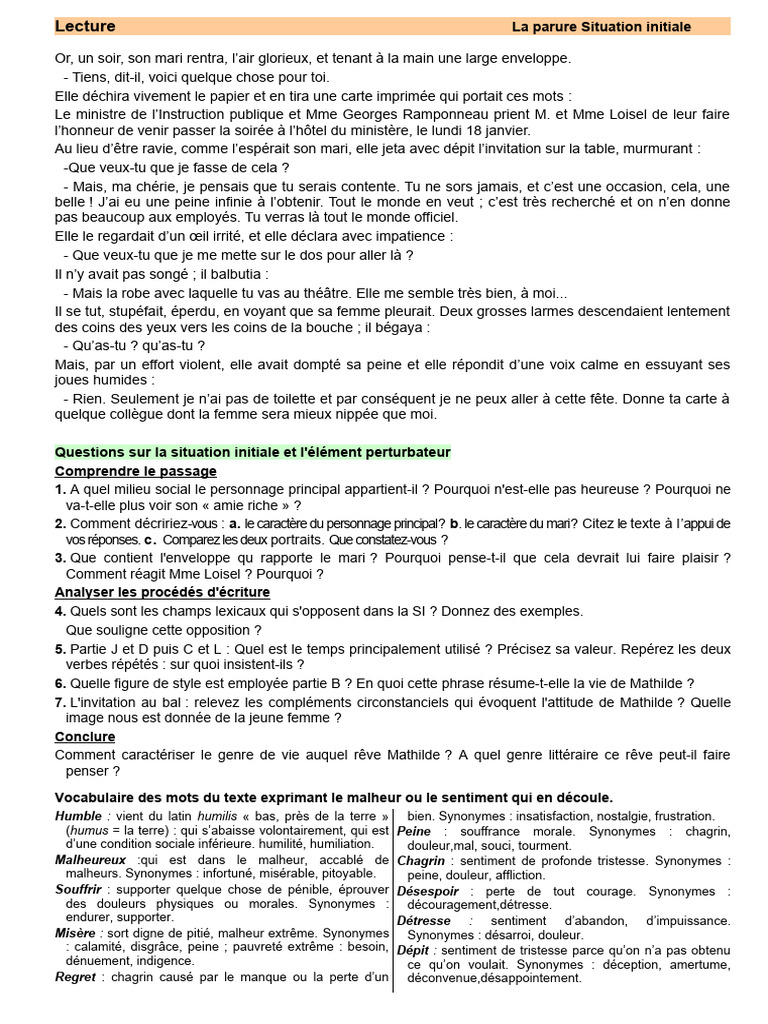 Lecture La Parure Situation Initiale | PDF
