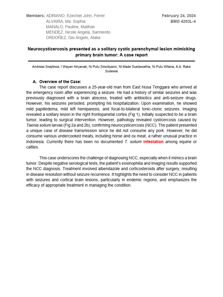 Para Lab Case Study 2 | PDF | Brain Tumor | Epilepsy