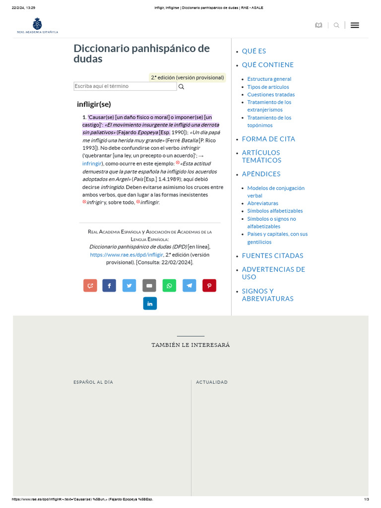 Infligir, Infligirse - Diccionario Panhispánico de Dudas - RAE - ASALE ...