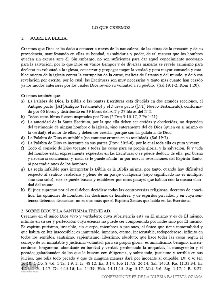 Confesion De Fe Ibo 2018 Revisado Pdf Iglesia Cristiana Salvación