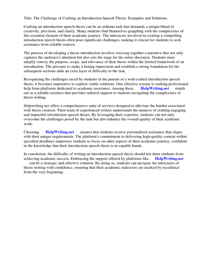 Introduction Speech Thesis Examples | PDF | Career & Growth | Business