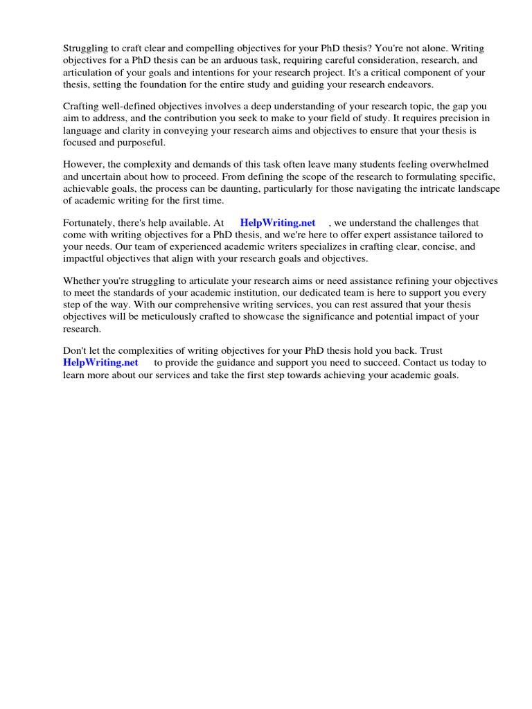 Writing Objectives For PHD Thesis | PDF | Career & Growth