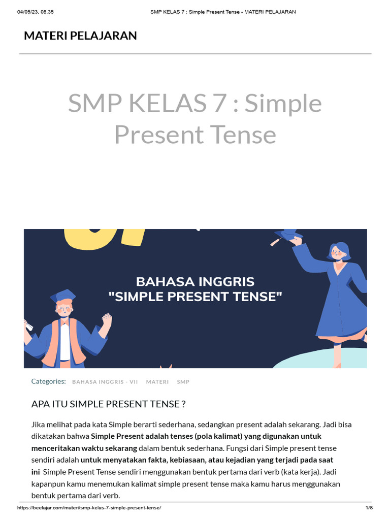 SMP KELAS 7 - Simple Present Tense - MATERI PELAJARAN | PDF