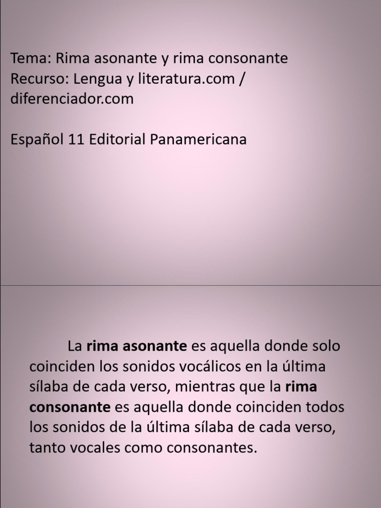 Diferencias entre rima asonante y consonante | PDF | Artes del Lenguaje ...