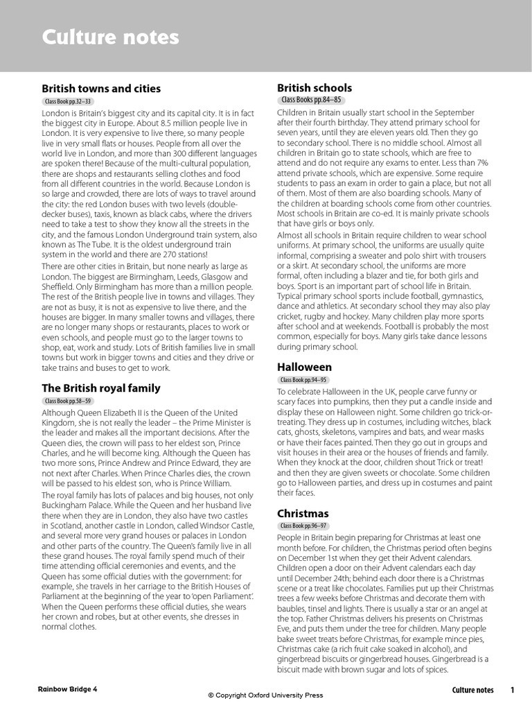 Rainbow Bridge 4 Culture Notes | PDF | Gingerbread | Elizabeth Ii