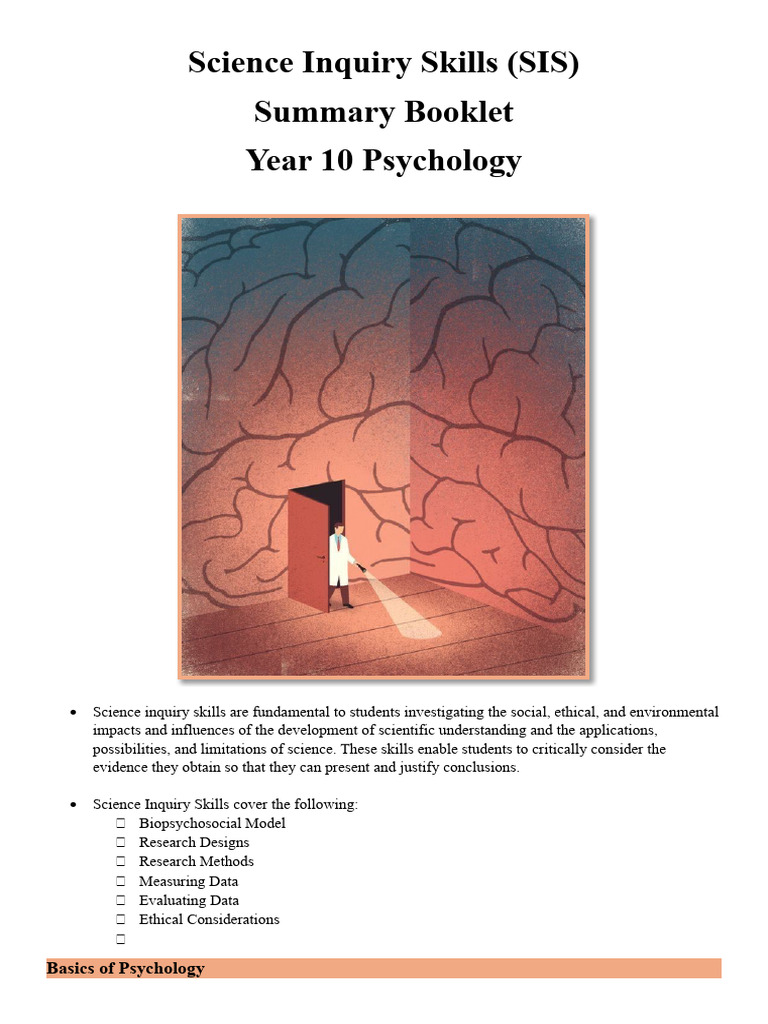 Sis Revision Summary - Year 10 Psychology | PDF | Psychology | Experiment