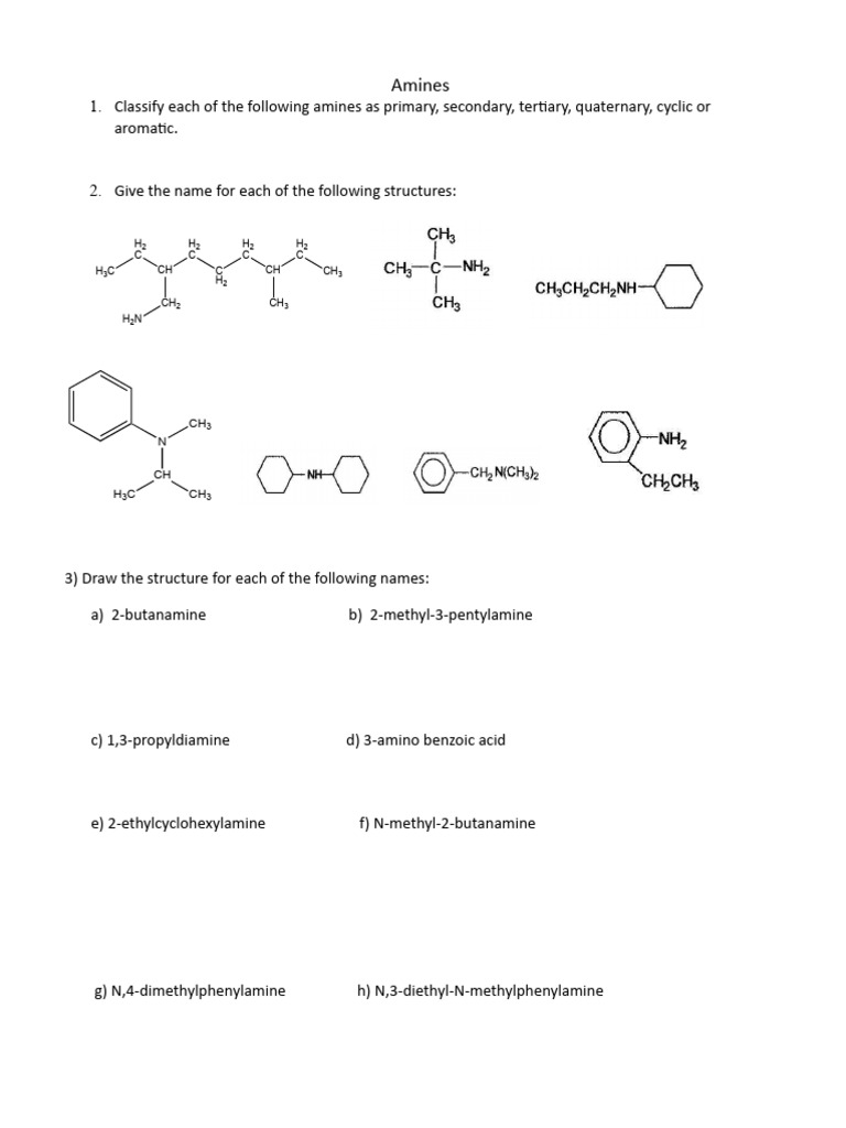 Amines Worksheet Ocr A | PDF