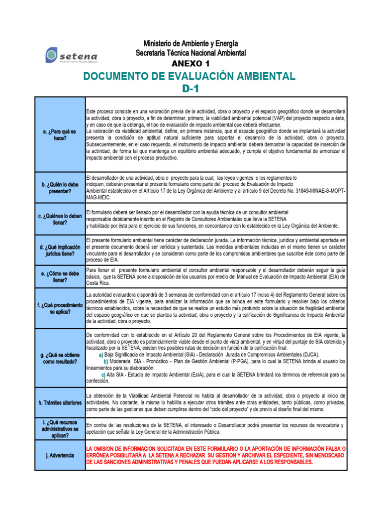 Formulario D1-SETENA-Version Oficial para Casa Prefa Maricela Morera ...