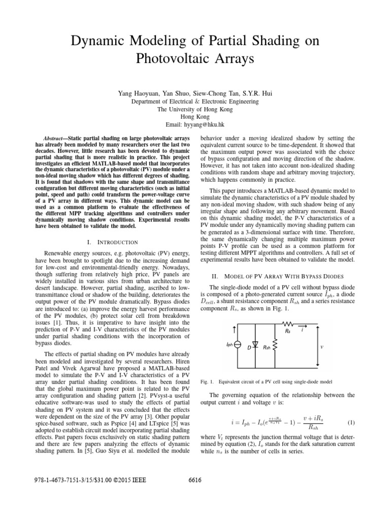 Dynamic Modeling of Partial Shading On Photolvoltaic Arrays | PDF | Photovoltaics | Solar Panel