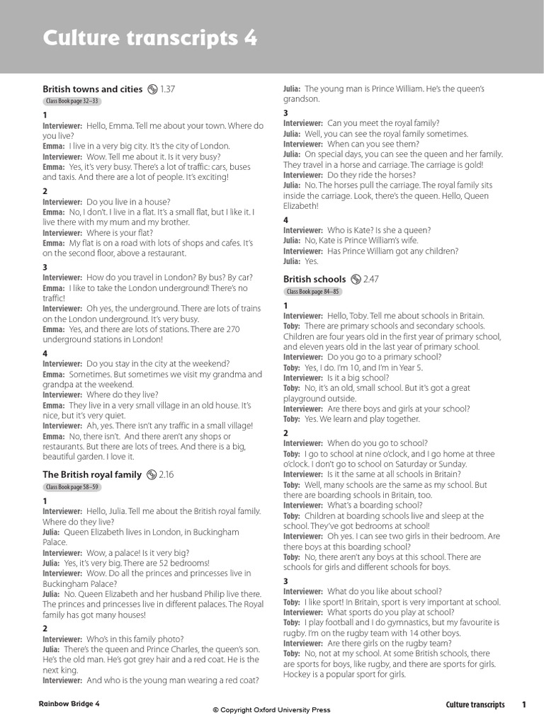 Rainbow Bridge 4 Culture Transcripts | PDF | Elizabeth Ii | Clothing