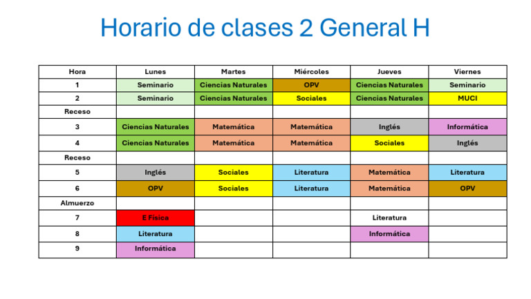 Horario de Clases 2 General H | PDF