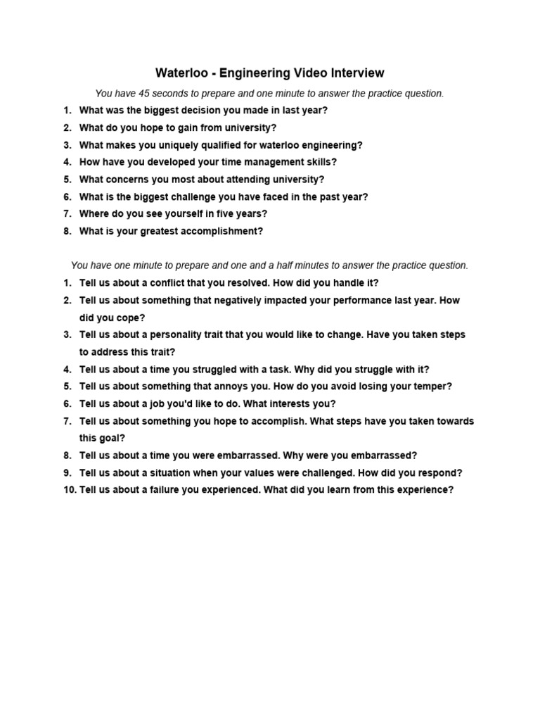 Waterloo Engineering Interview Prep | PDF