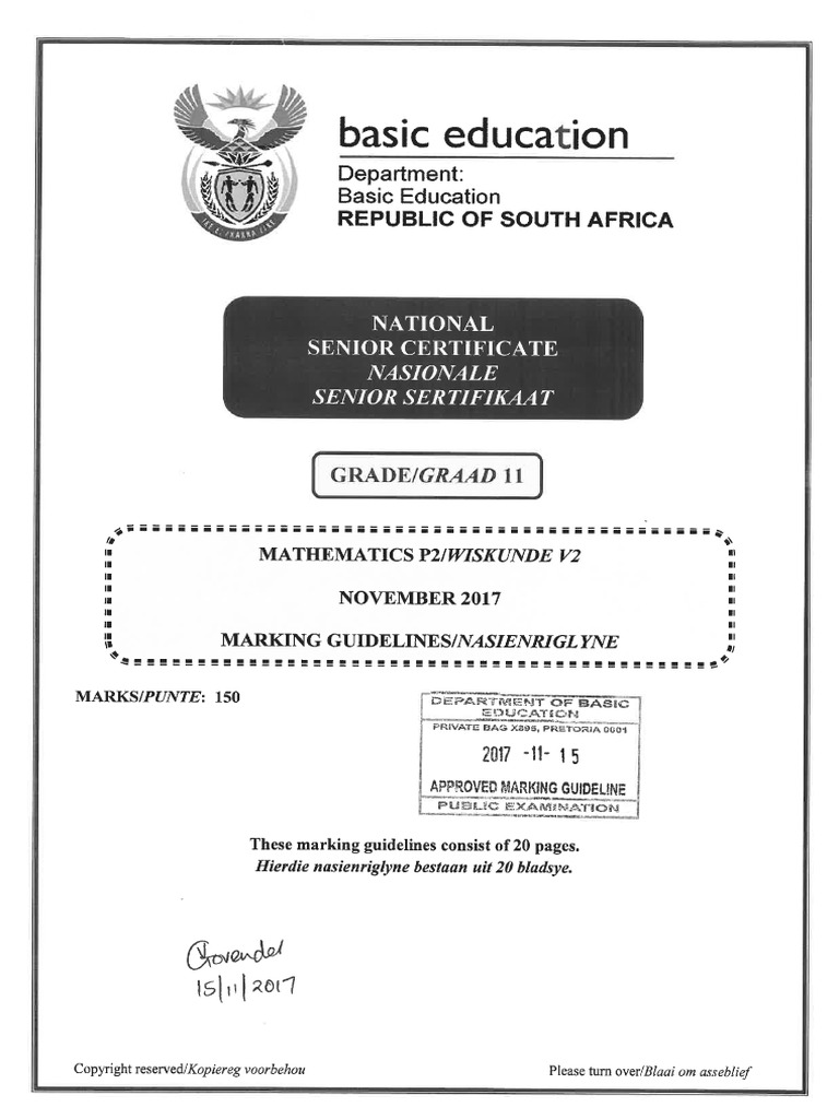 2017 Grade 11 Final Exam Nov Math Paper 2 Memo | PDF