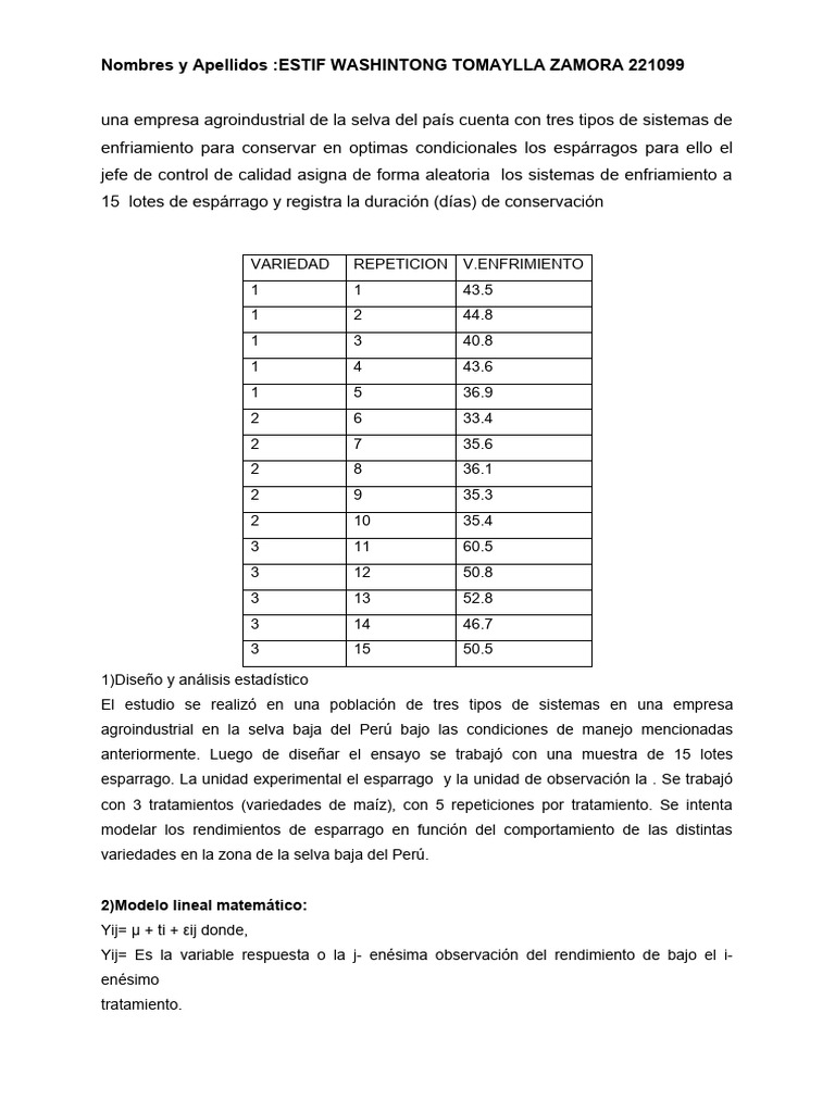 ANOVA TAREA 1 | PDF | Análisis de variación | Inferencia estadística