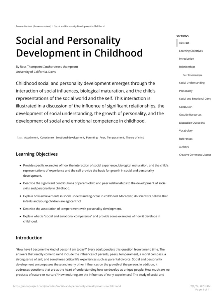 Social and Personality Development in Childhood - Noba | PDF | Attachment Theory | Temperament