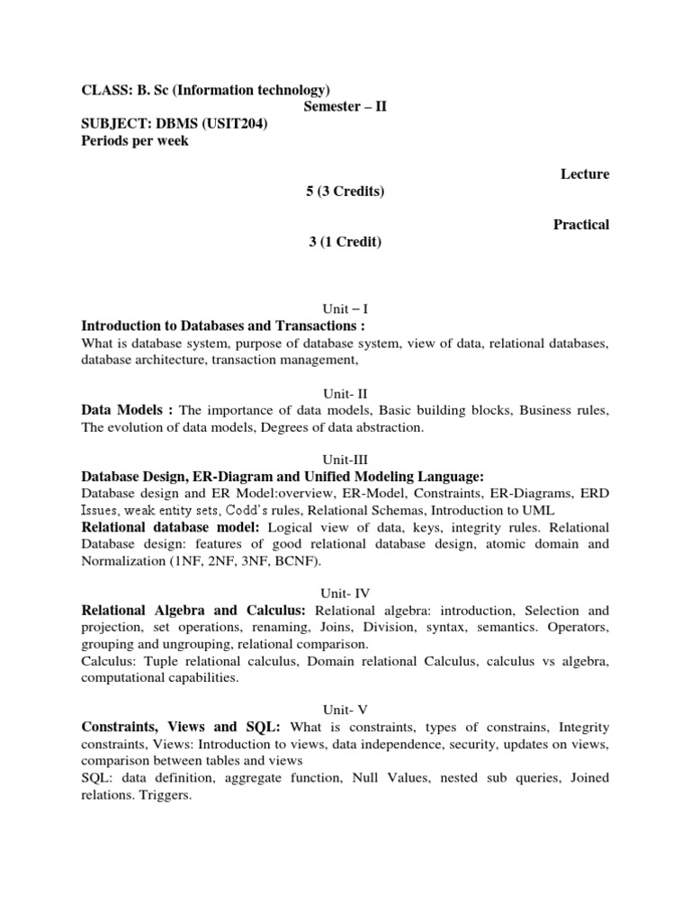 DBMS Syllabus | PDF | Relational Database | Sql